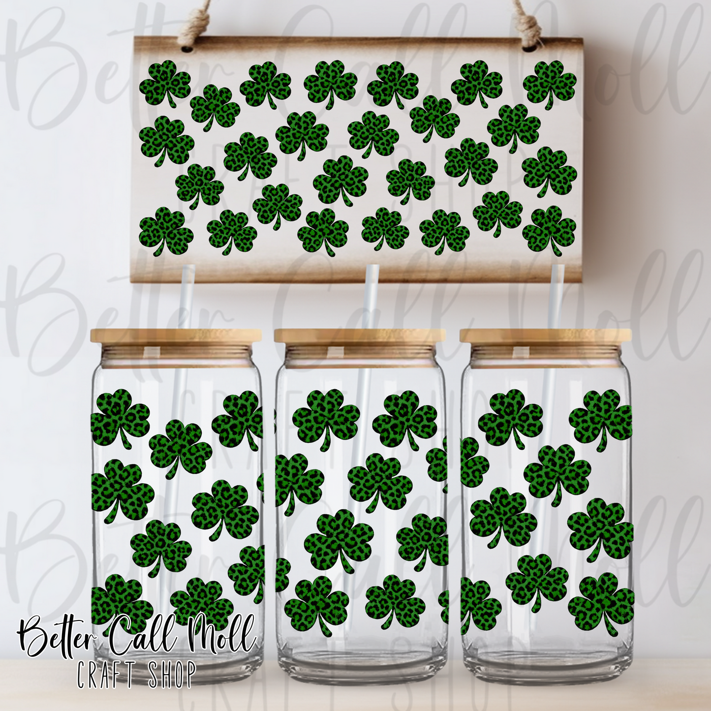 Green Leopard Print Shamrocks UV DTF 16oz Tumbler Wrap – Better Call ...