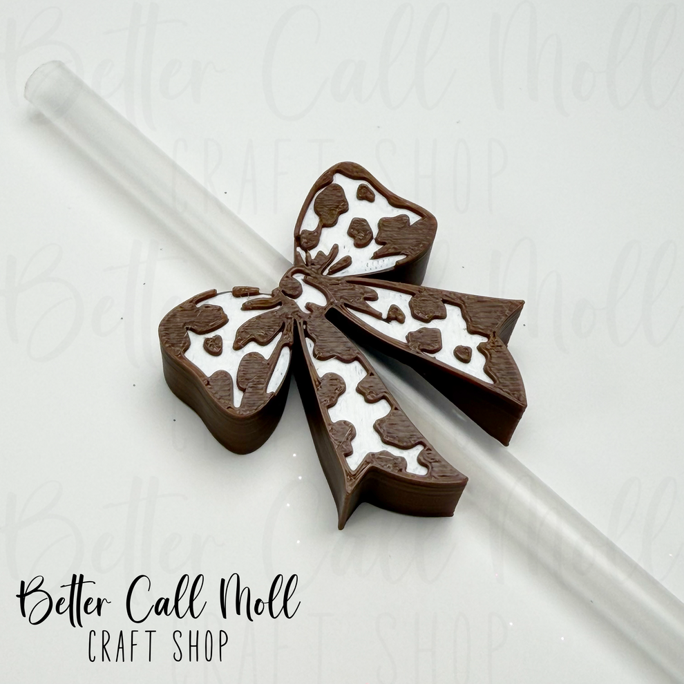 Brown and White Cow Print Bow 3D Straw Topper – Better Call Moll Craft Shop
