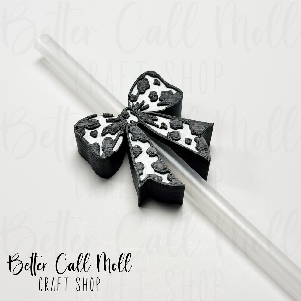 Cow Print Bow 3D Straw Topper – Better Call Moll Craft Shop